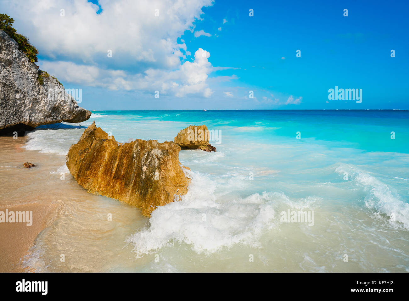 Tulum beach in Riviera Maya at the Caribbean of Mayan Mexico Stock ...