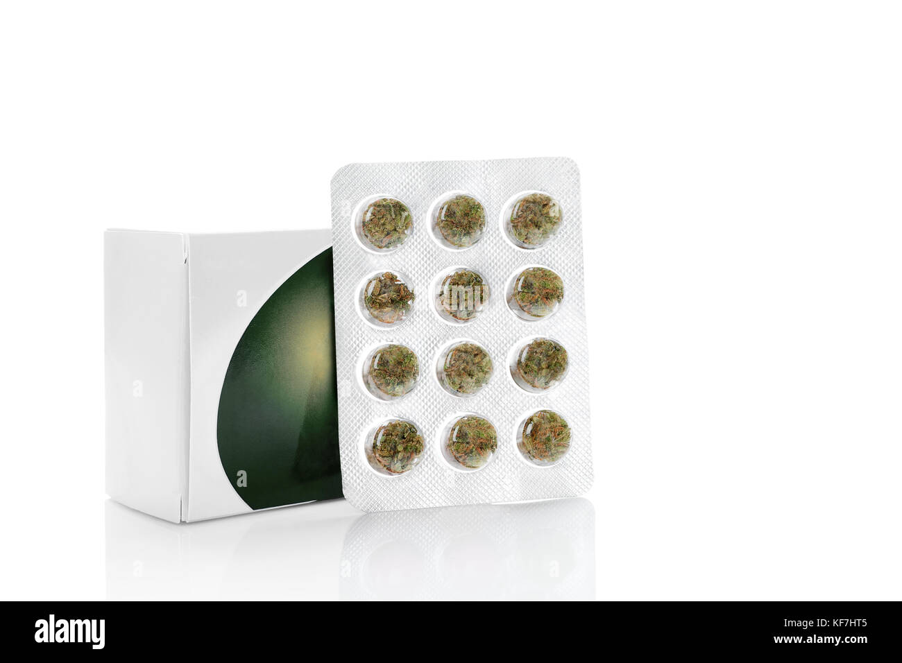 Medical Marijuana in blister pack isolated on white. Natural remedy ...