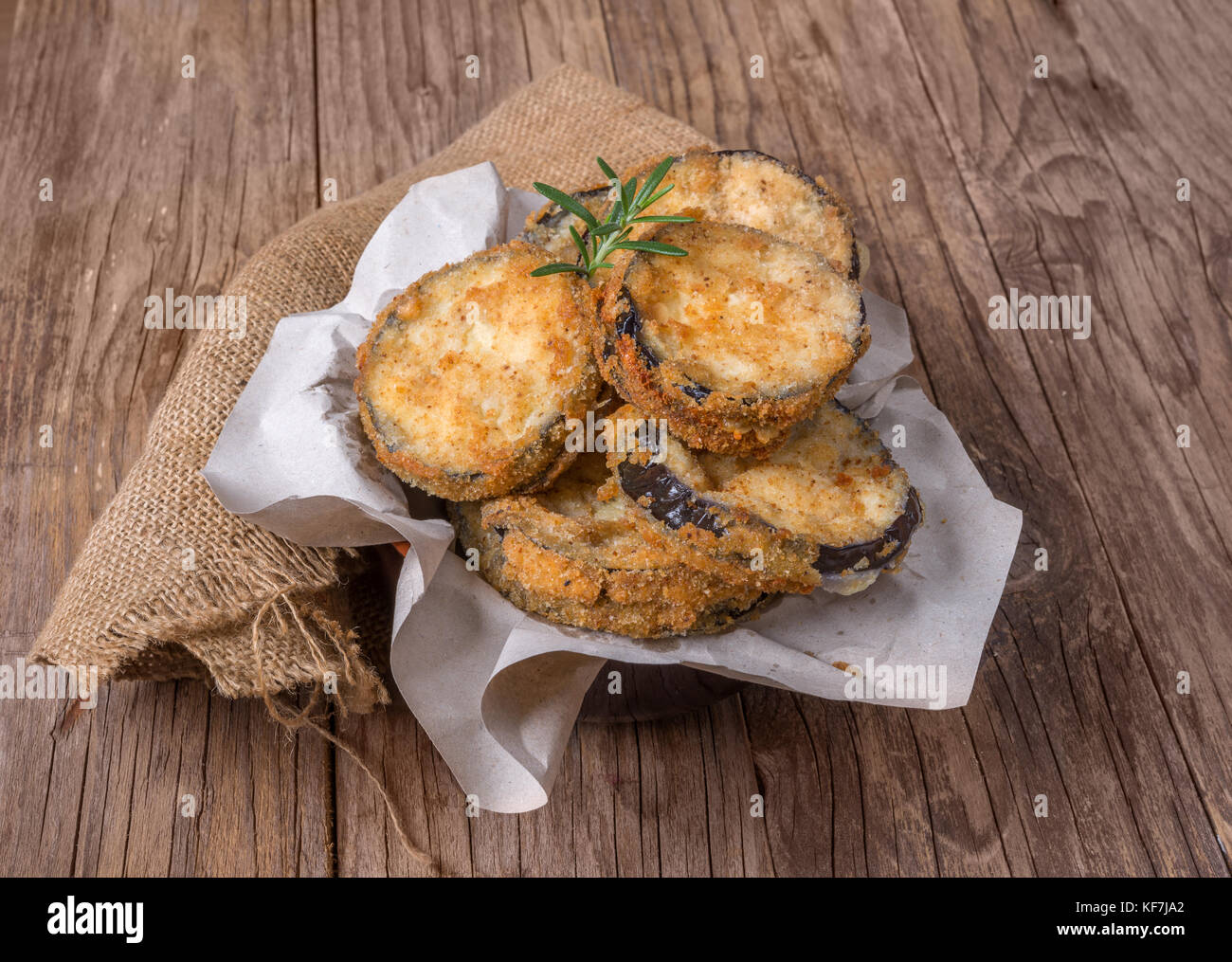 Round eggplant blanched with grated bread and fried bread stuffed with ...