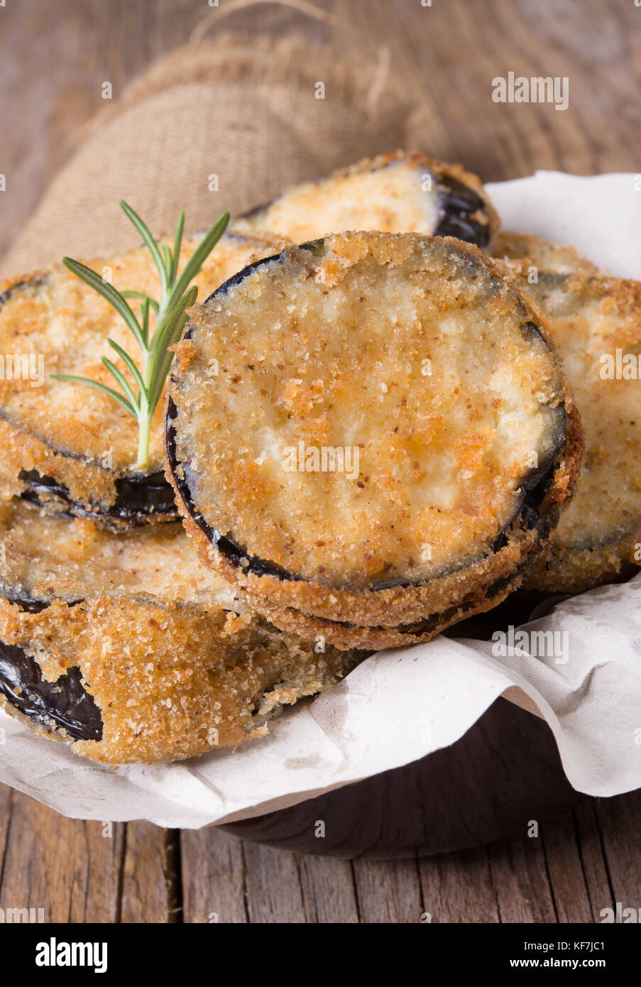 Round eggplant blanched with grated bread and fried bread stuffed with ...