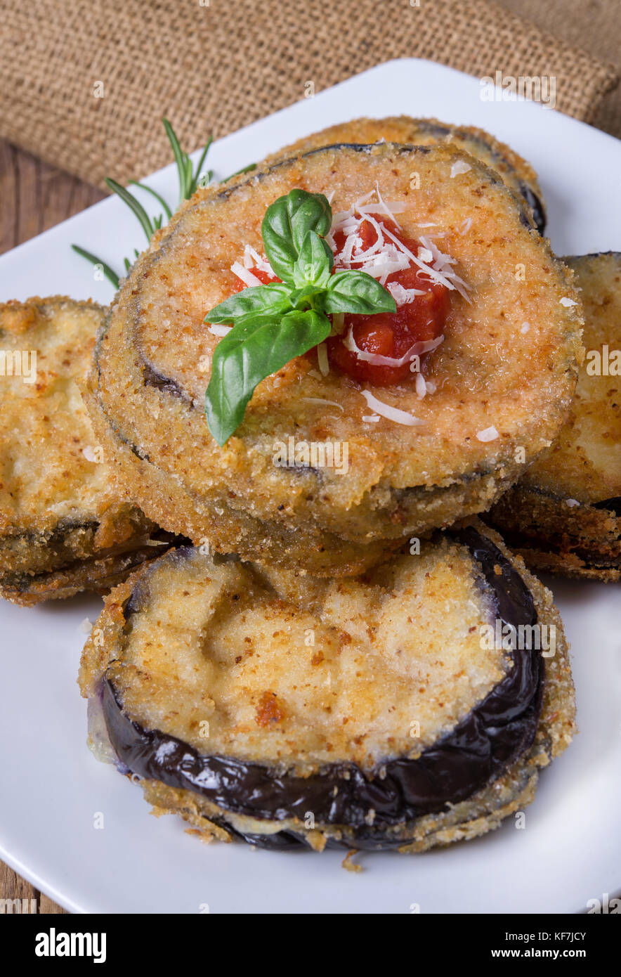 Round eggplant blanched with grated bread and fried bread stuffed with ...