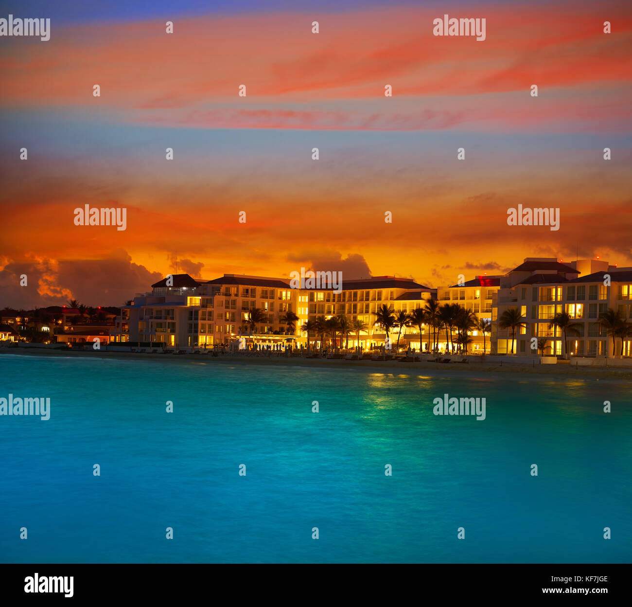 Playa del Carmen sunset Beach in Riviera Maya at Mayan Mexico Stock ...