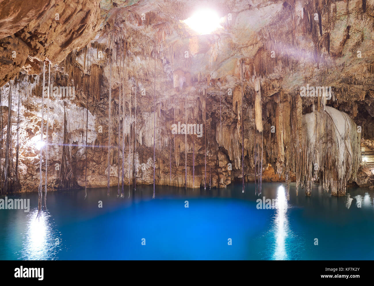 Cenote Xkeken sinkhole near Valladolid in Yucatan Mexico Stock Photo ...
