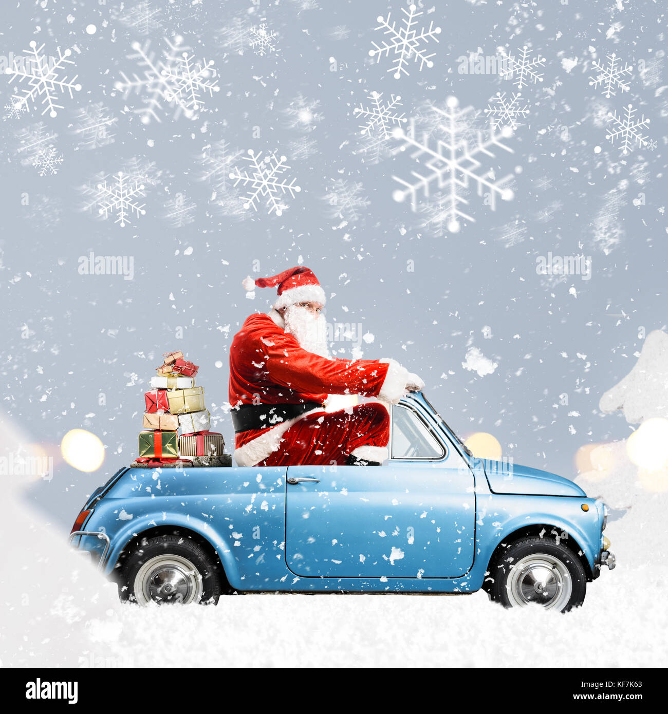 Santa Claus on car Stock Photo - Alamy