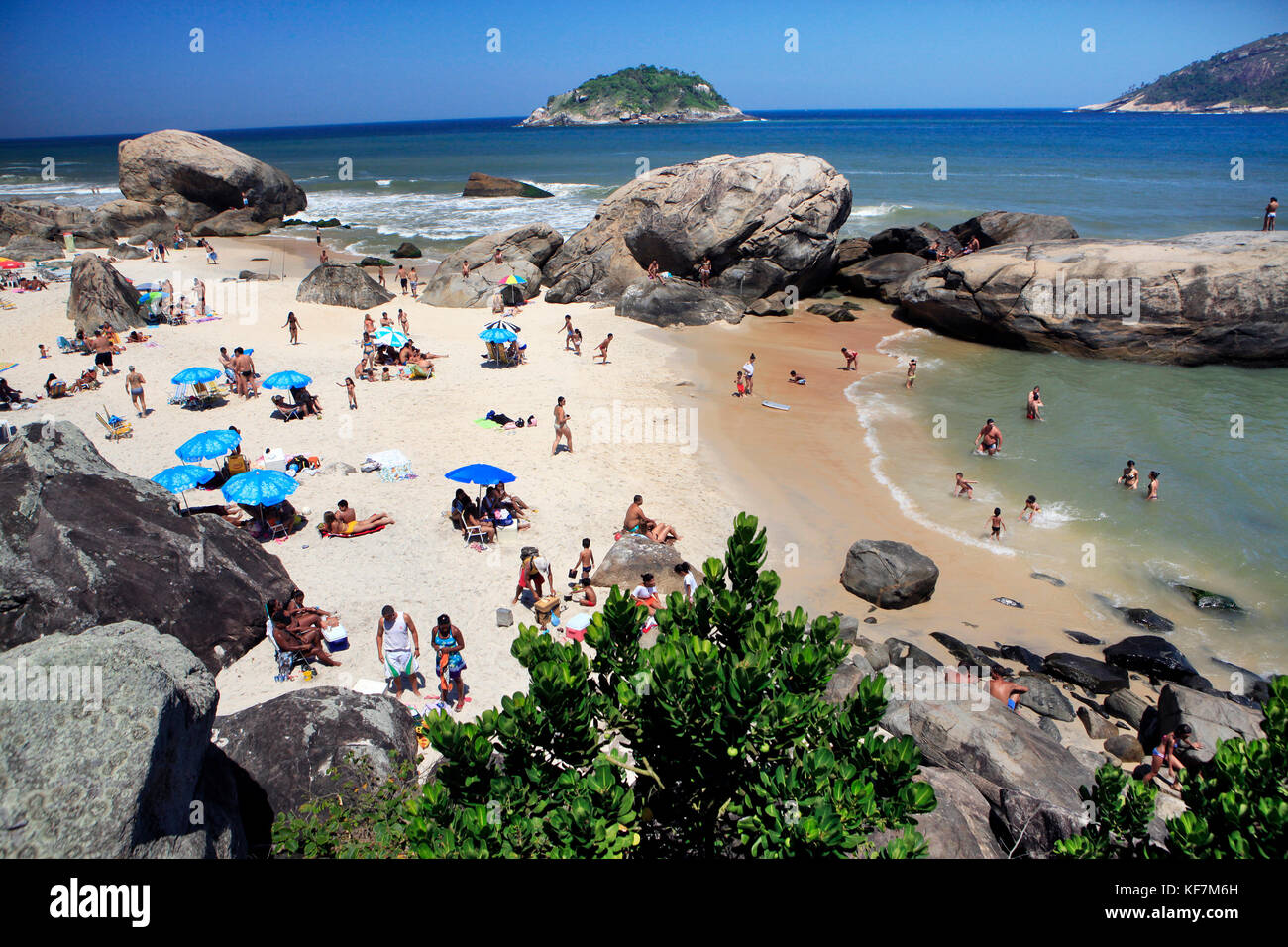 BRAZIL, Rio de Janiero, several beach goers enjoy a warm day at Grumari ...