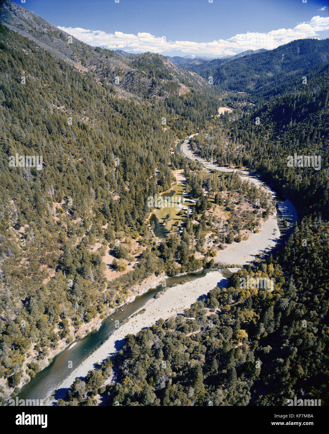 USA, California, Aerial view of the Salmon River, Forks of Salmon ...