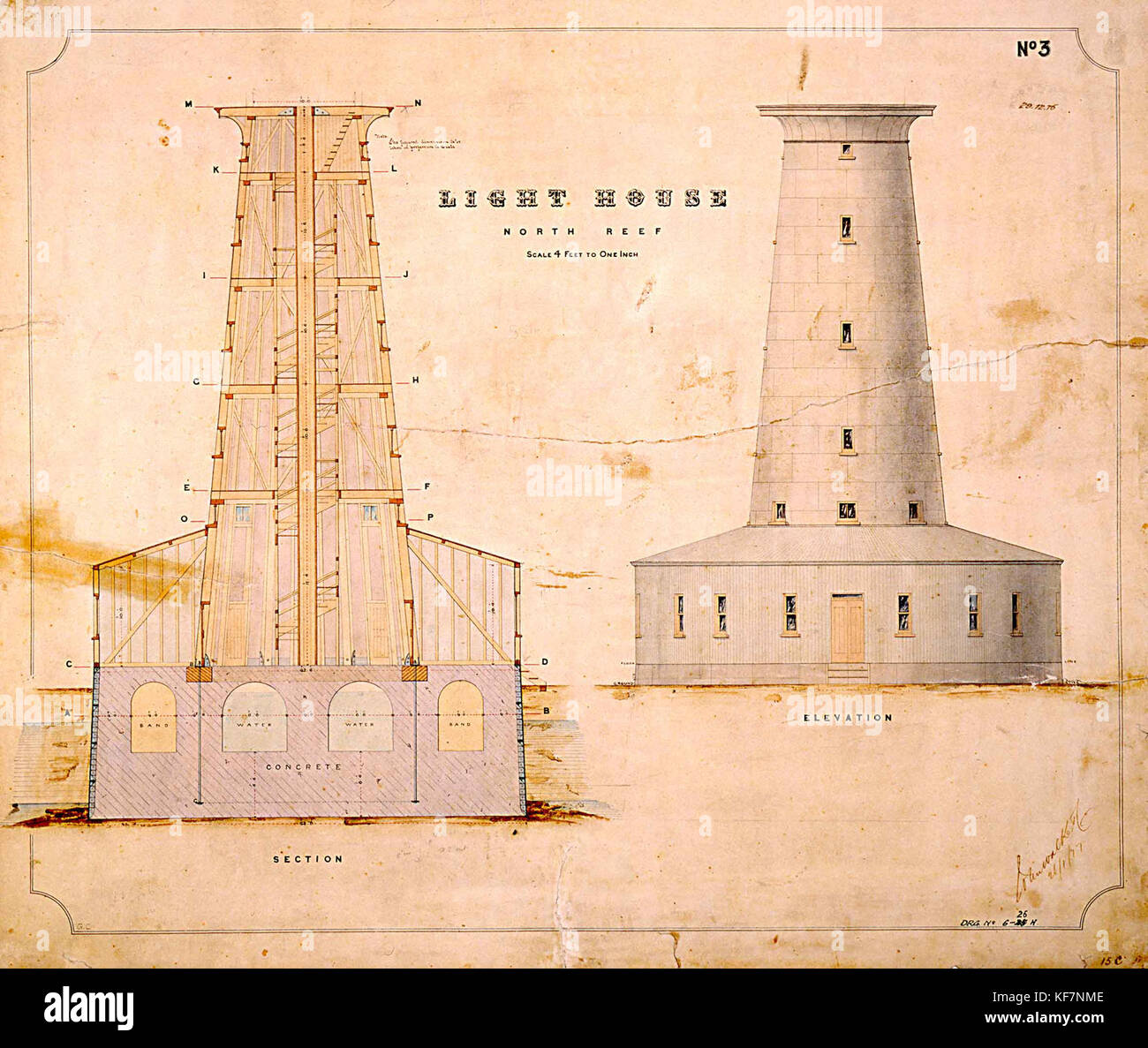 Lighthouse North Reef, Elevation and Section, 1876 Stock Photo - Alamy