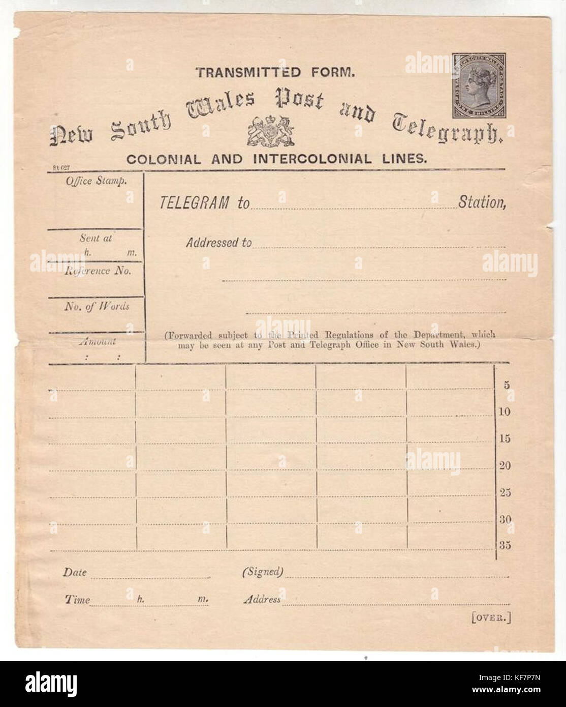 One shilling New South Wales telegram form Stock Photo - Alamy
