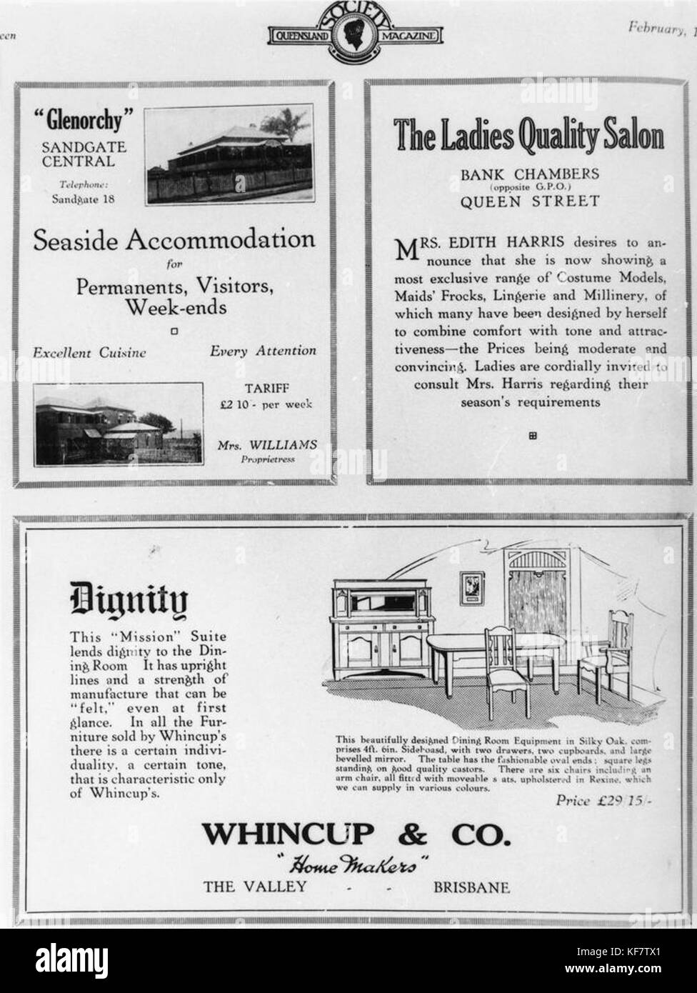1 129039 Three advertisements appearing in Queensland Society Magazine ...
