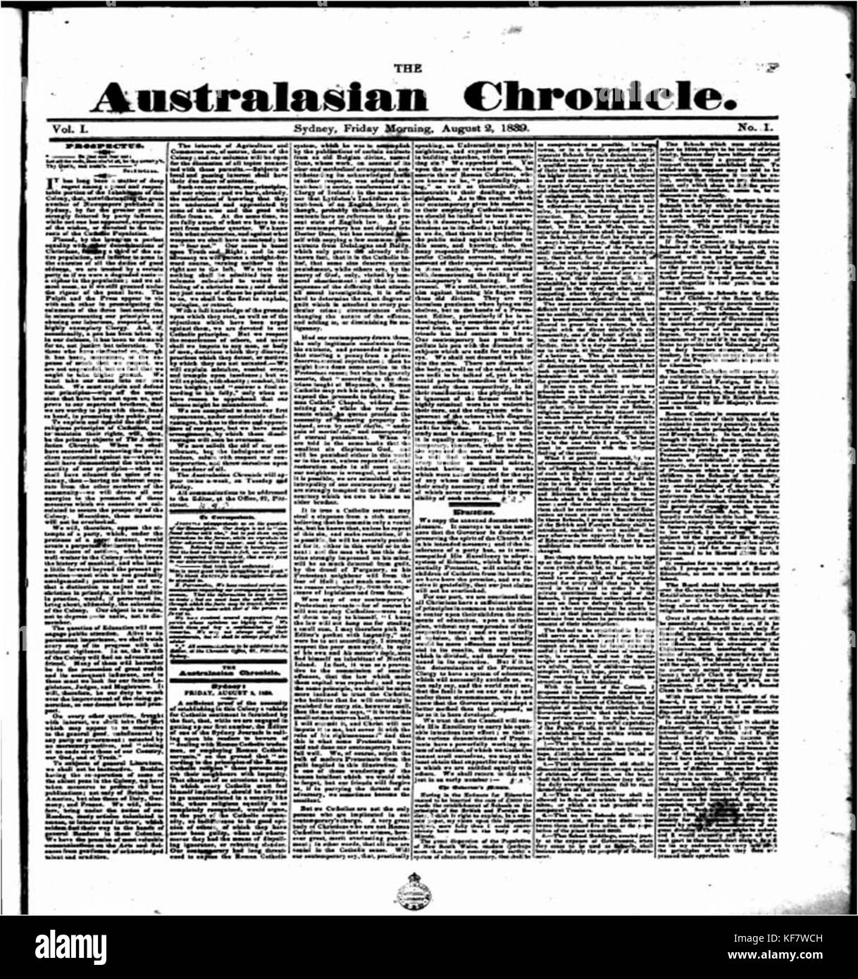 Australasian Chronicle 2 August 1839 Stock Photo - Alamy