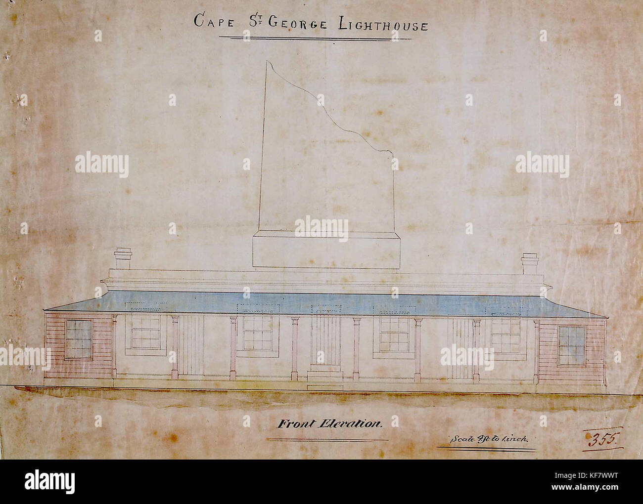 Cape St George Lighthouse Front Elevation, 1856 Stock Photo - Alamy