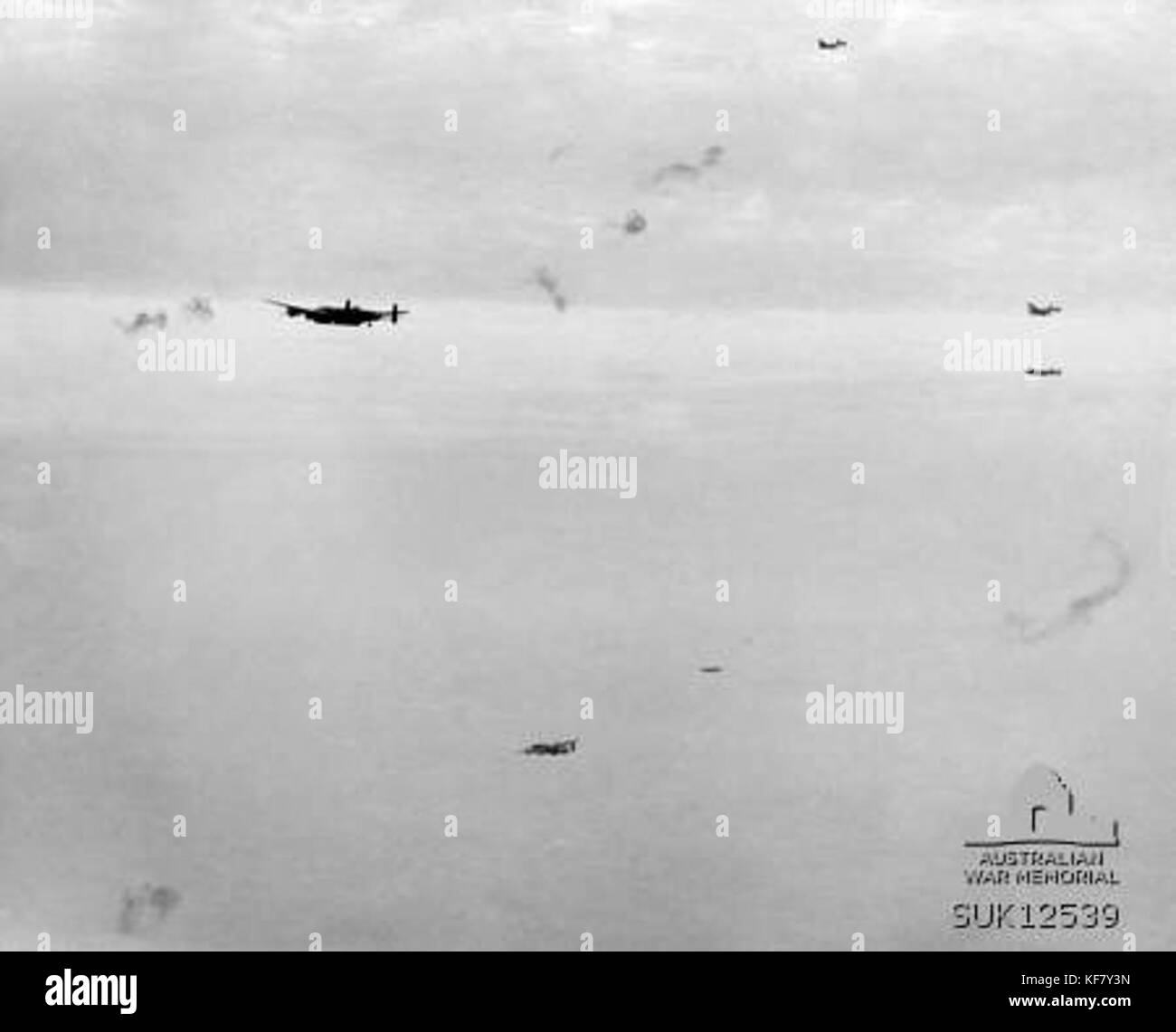 Lancasters flying through flak France 18 June 1944 AWM SUK12539 Stock ...