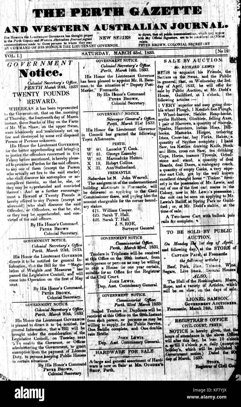 PerthGazette 1833 03 23 1 Stock Photo - Alamy