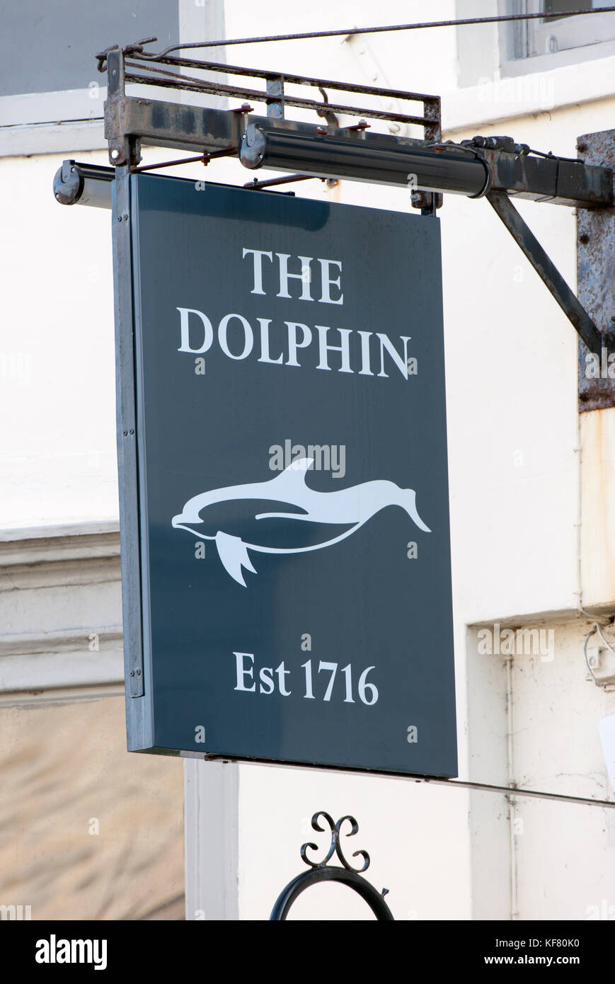 Hanging pub sign for The Dolphin oldest public house in the city of ...