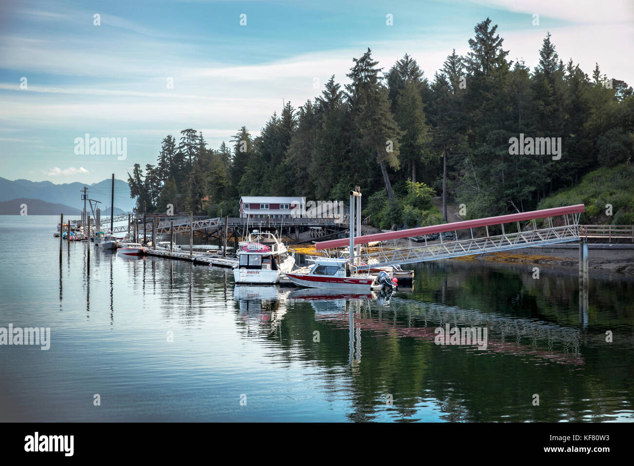 USA, Alaska, Ketchikan, fishing boats moored in the Behm Canal near ...