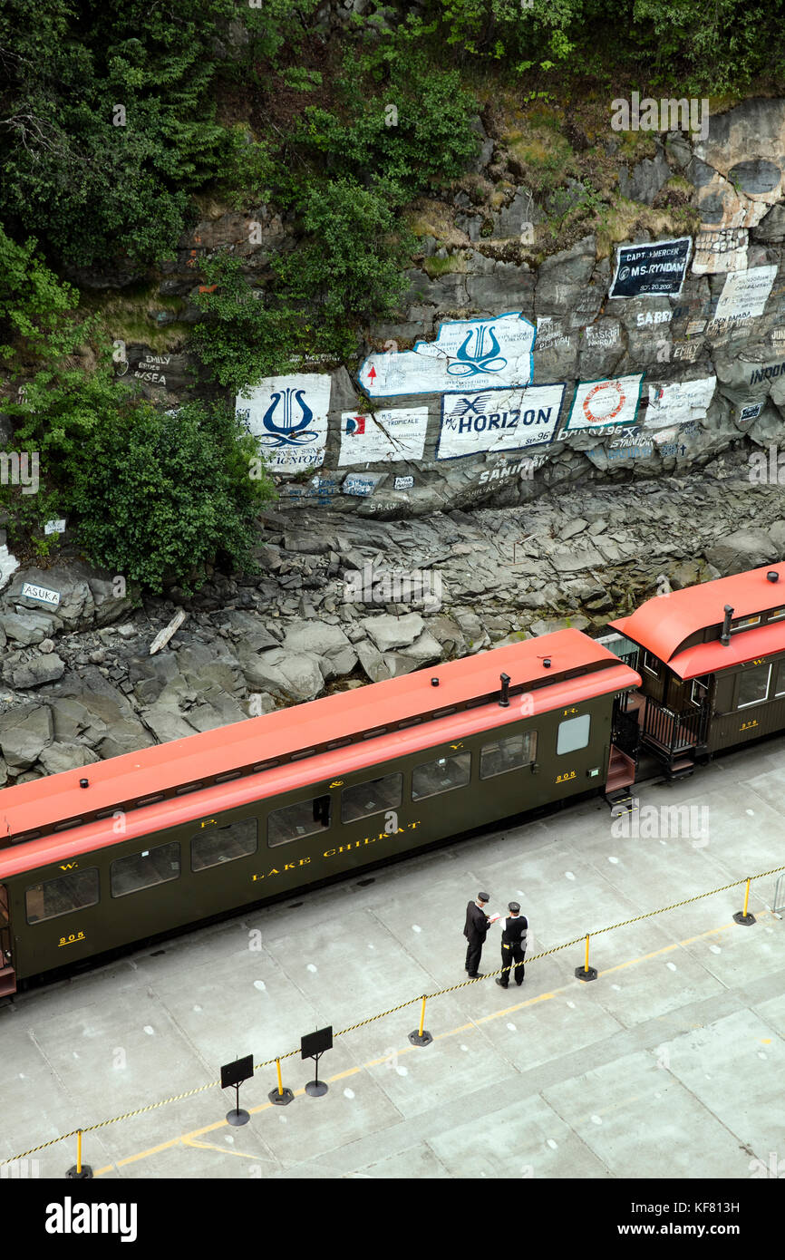 USA, Alaska, Sitka, watching people walk around from aboard the White ...