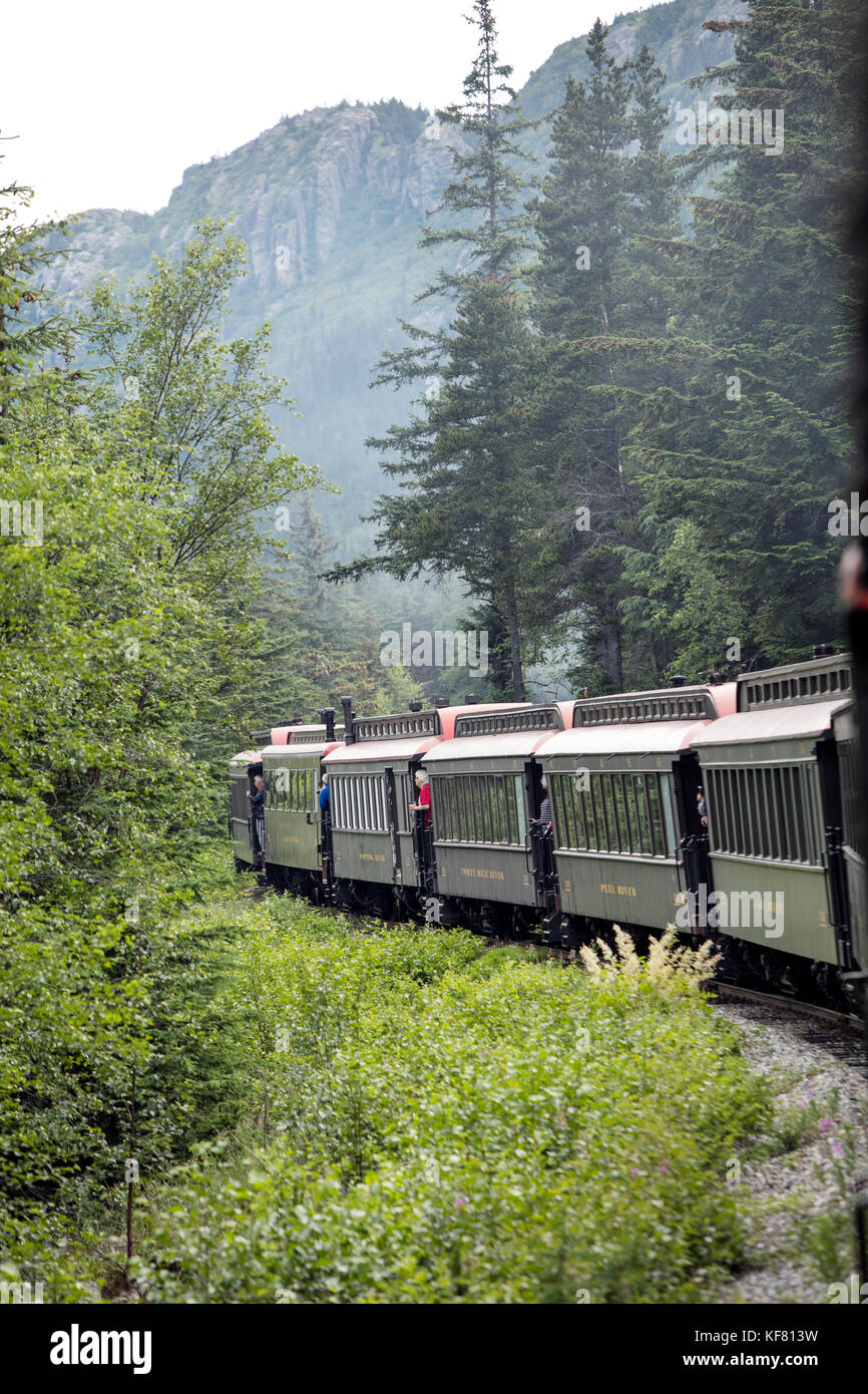 USA, Alaska, Sitka, the train speeds along the White Pass & Yukon Route ...