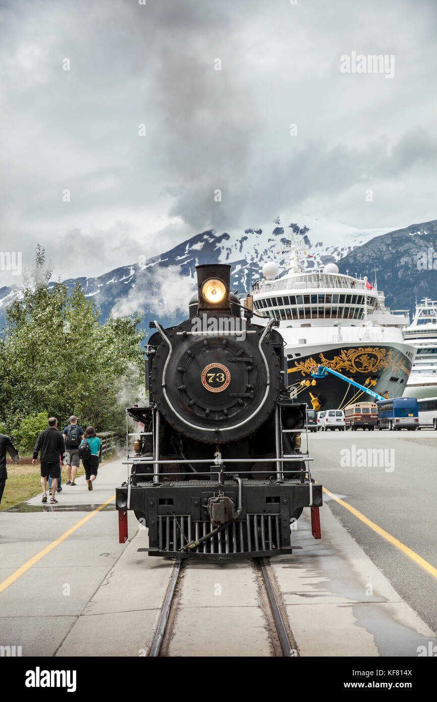 USA, Alaska, Sitka, the White Pass Steam Engine, number 73, prepares to ...