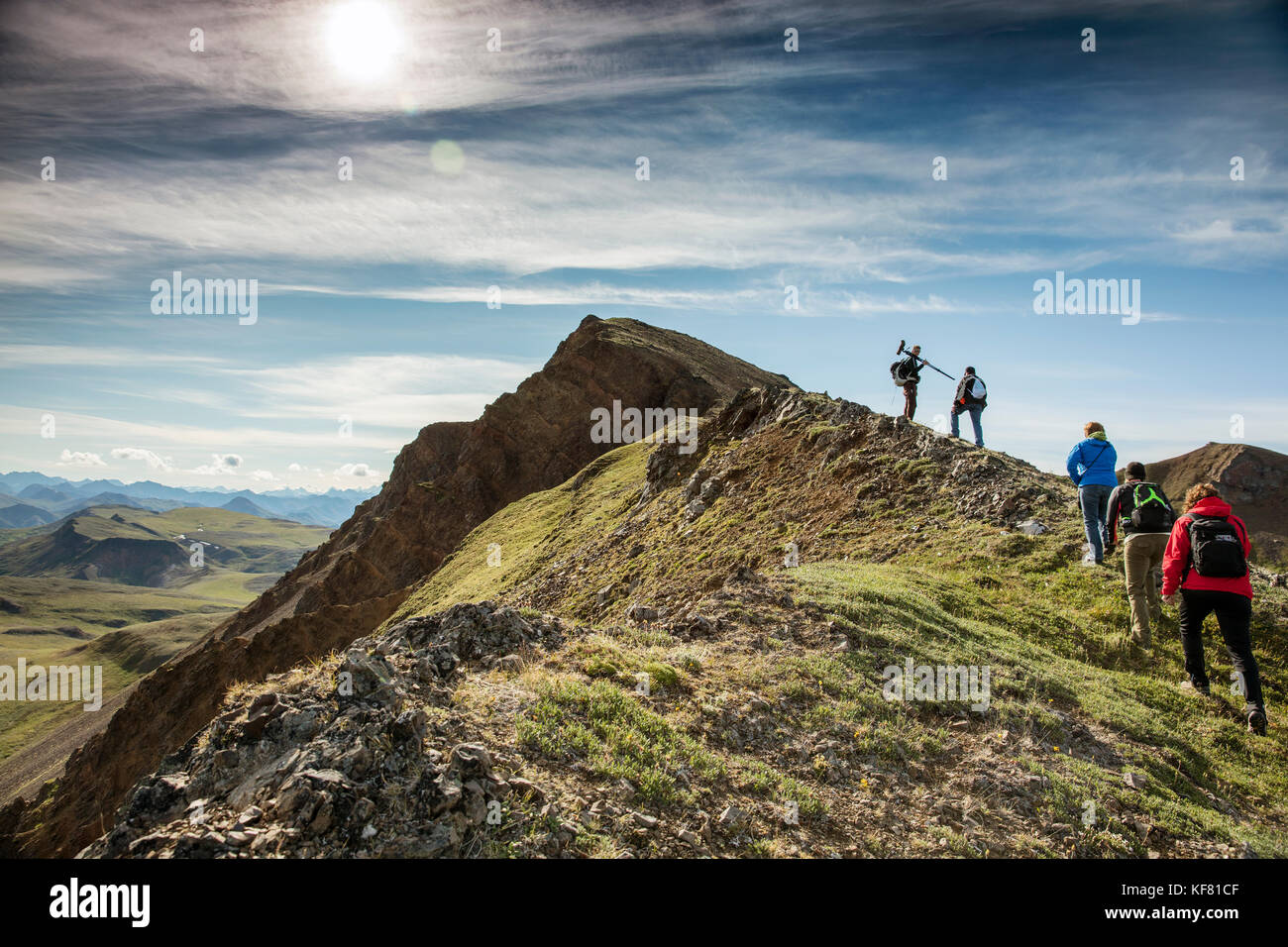 USA, Alaska, Denali, Denali National Park, individuals explore around ...