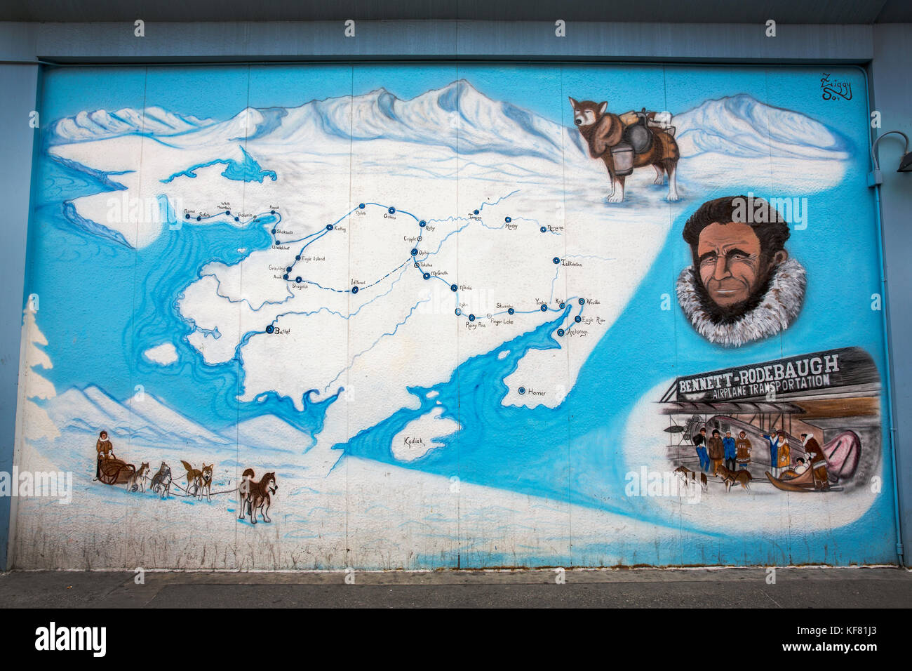 USA, Alaska, Anchorage, the Iditarod Mural in downtown Anchorage Stock ...