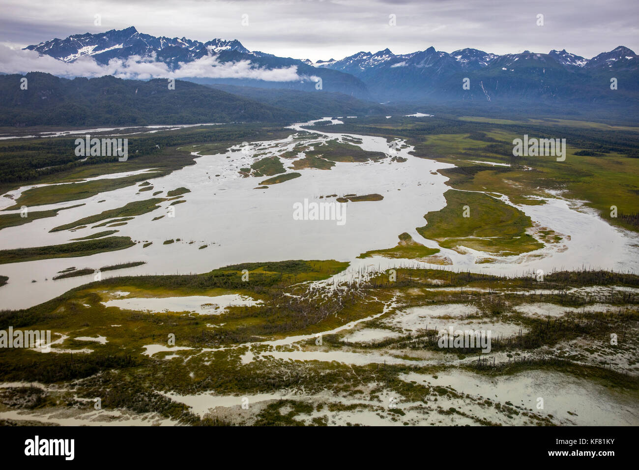 USA, Alaska, Anchorage, the view from inside the float plane on the ...
