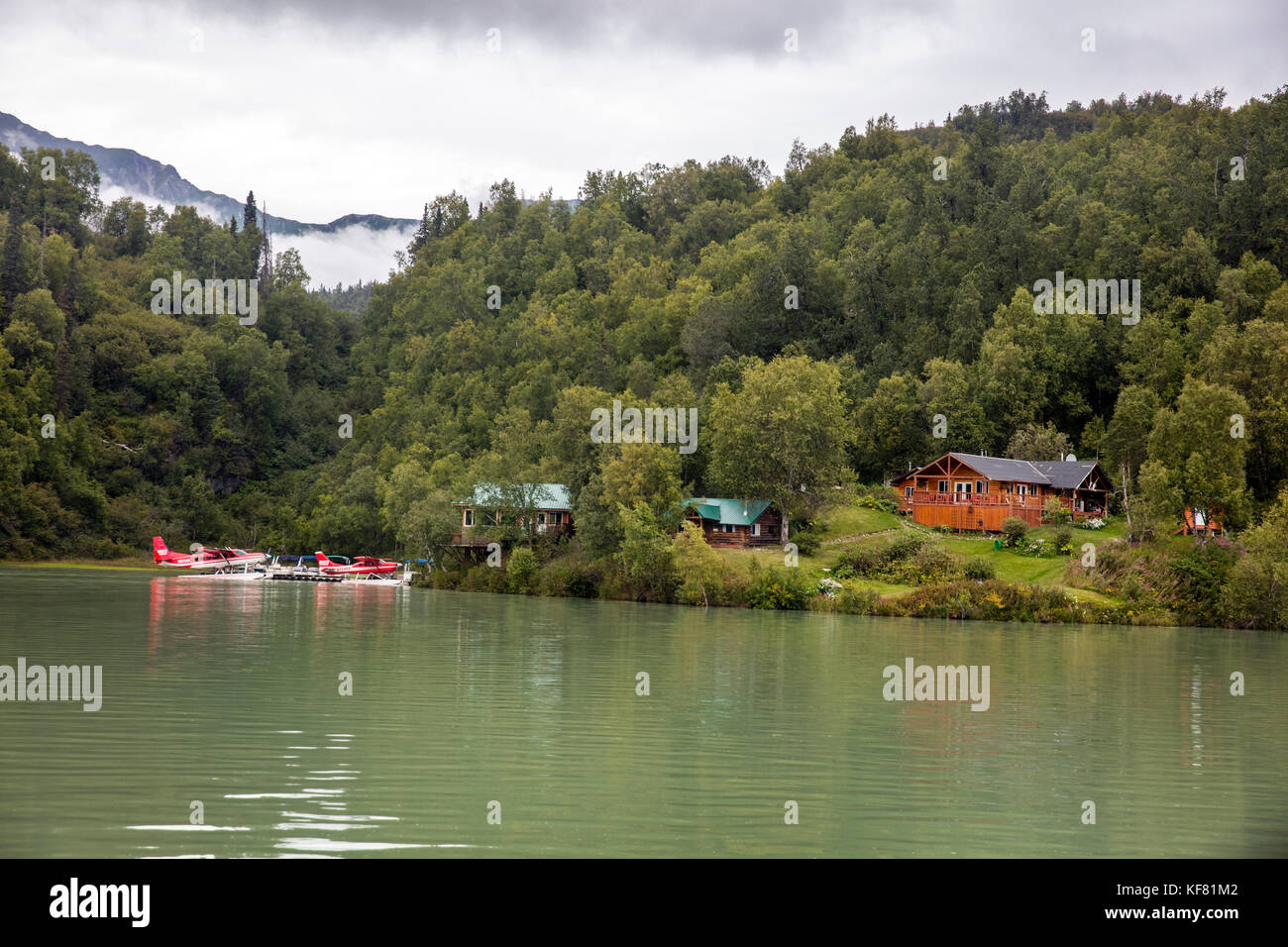 USA, Alaska, Redoubt Bay, Big River Lake, arriving on the float plane ...