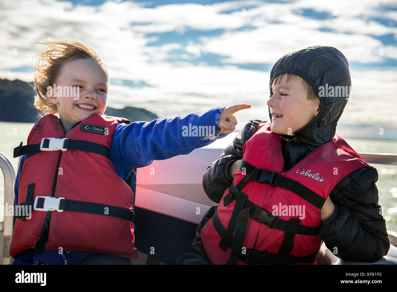 USA, Alaska, Redoubt Bay, Big River Lake, on the boat heading to ...