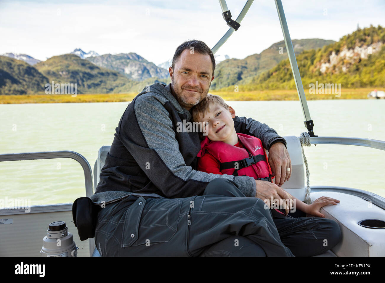 USA, Alaska, Redoubt Bay, Big River Lake, on the boat heading to ...