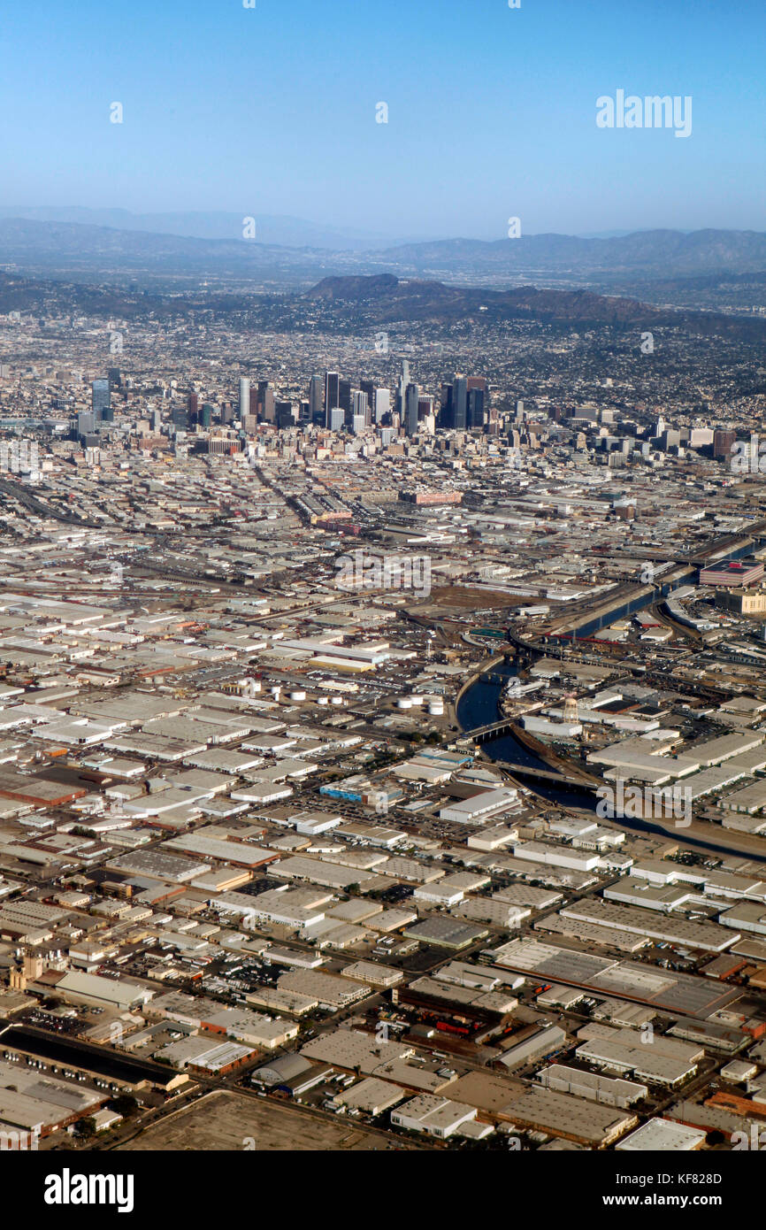USA, Los Angeles, city skyline and neighborhoods looking towards the ...