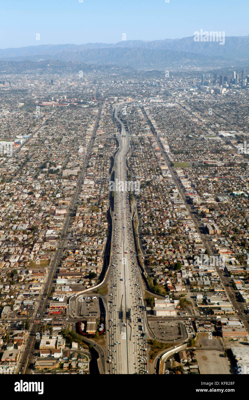 USA, Los Angeles, city skyline and neighborhoods looking towards the ...