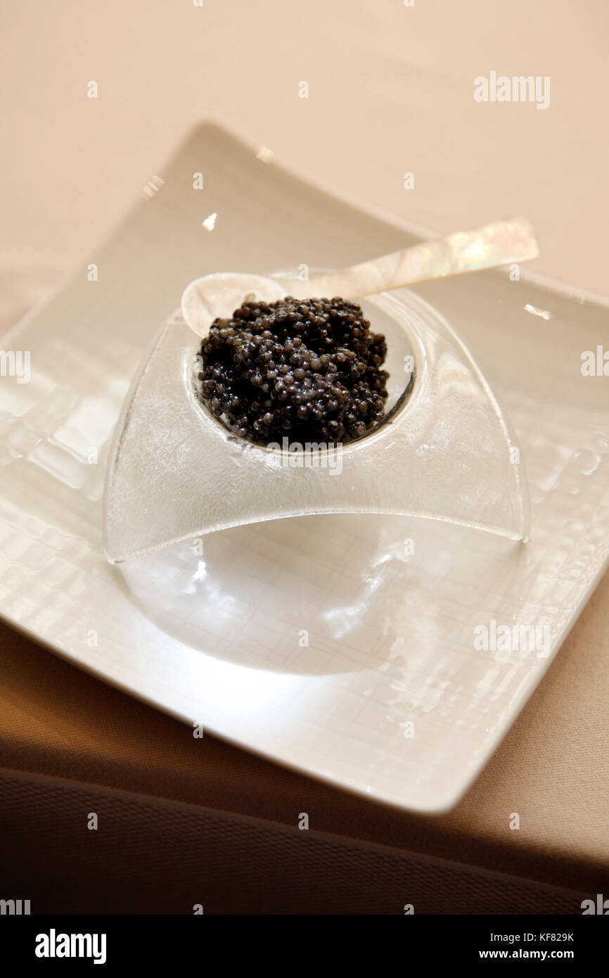 USA, California, Healdsburg, caviar being served at Cyrus Restaurant in ...