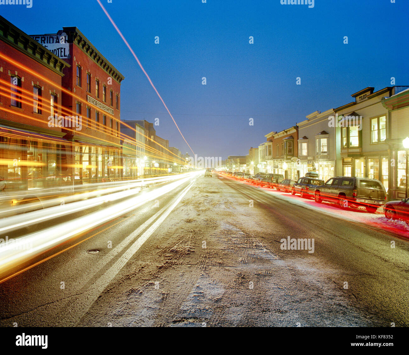 USA, Colorado, Telluride, ski town of Telluride at night Stock Photo ...