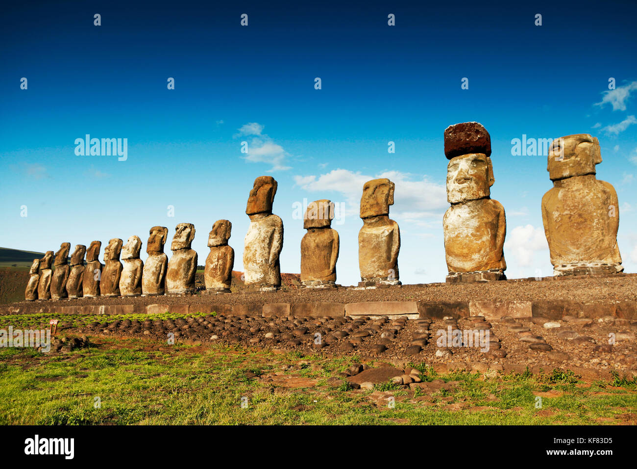 EASTER ISLAND, CHILE, Isla de Pascua, Rapa Nui, Moai statues at the Ahu ...