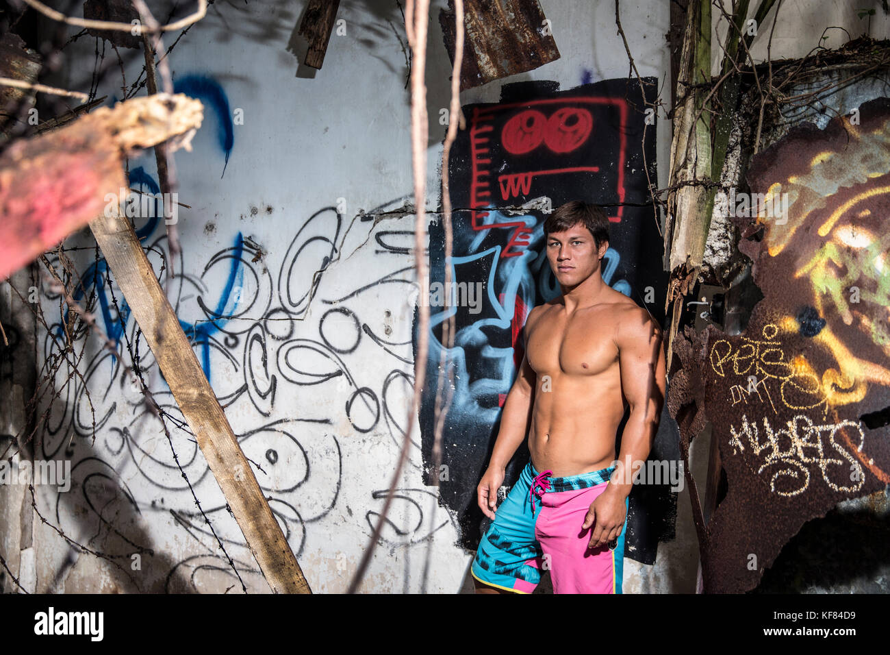 USA, Oahu, Hawaii, portrait of MMA Mixed Martial Arts Ultimate fighter ...