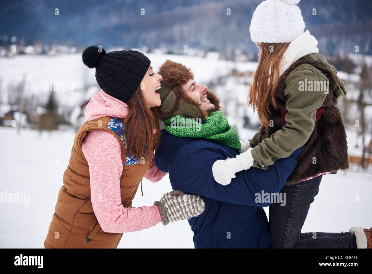 Family cheering time together outside Stock Photo - Alamy