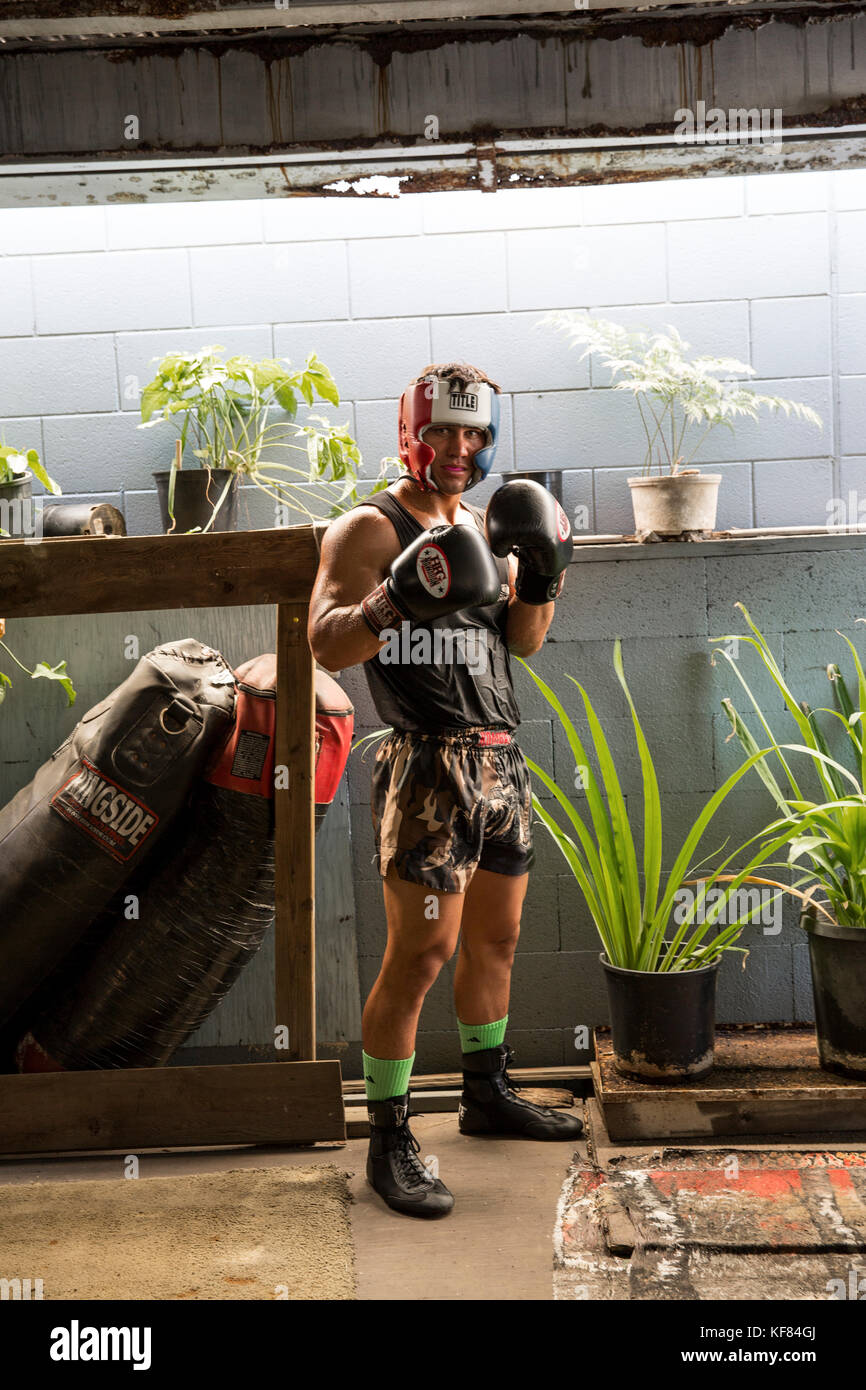 USA, Oahu, Hawaii, portrait of MMA Mixed Martial Arts Ultimate fighter ...