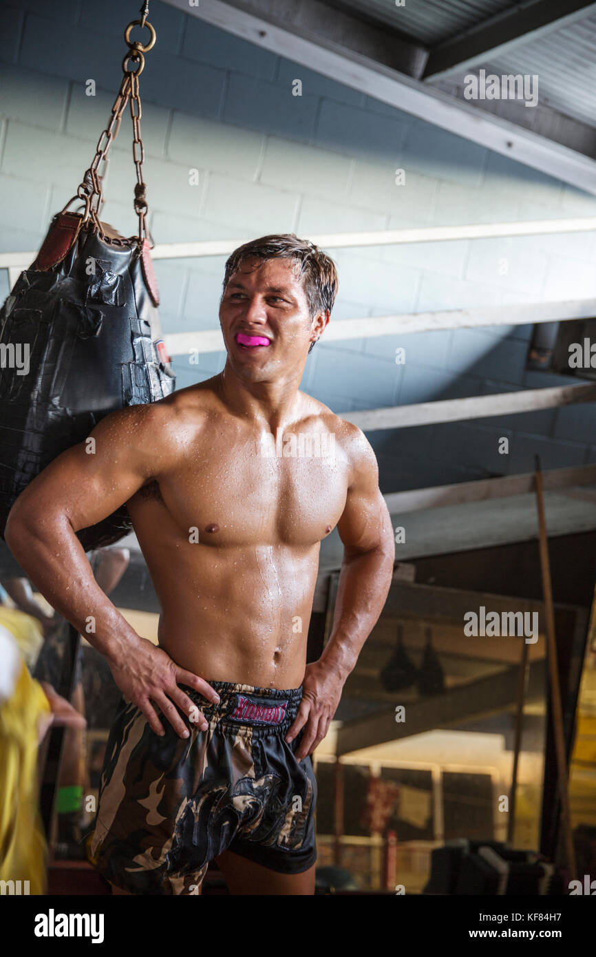 USA, Oahu, Hawaii, portrait of MMA Mixed Martial Arts Ultimate fighter ...