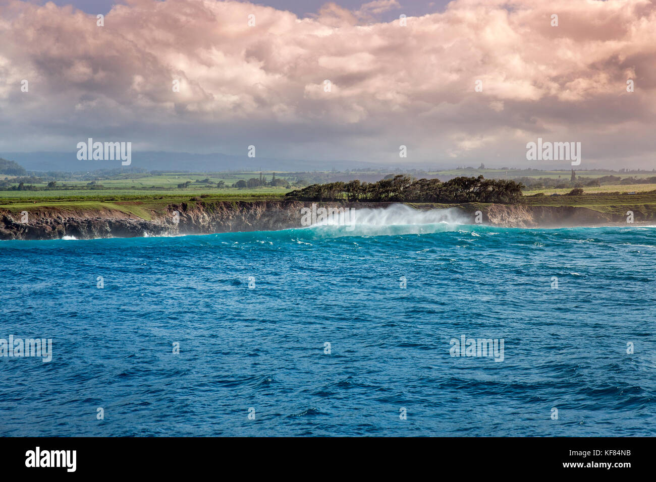 USA, HAWAII, Maui, Jaws, the view seen from out at Peahi on the ...