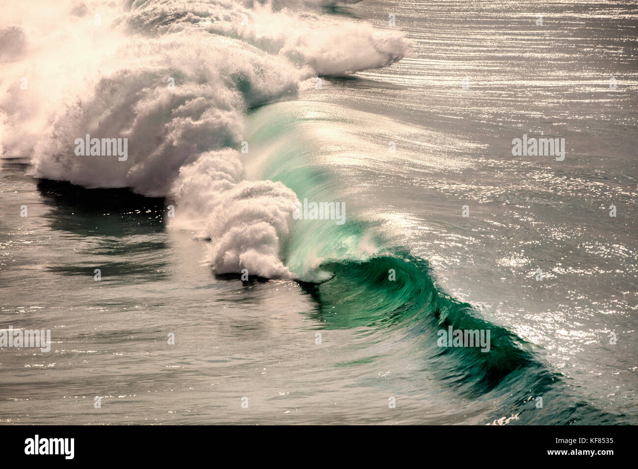 HAWAII, Oahu, North Shore, waves crashing at Waimea Bay on the North ...