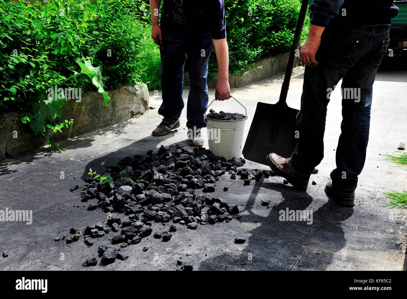 coal, unloading, burning, heating, energy, winter, daily life, people ...