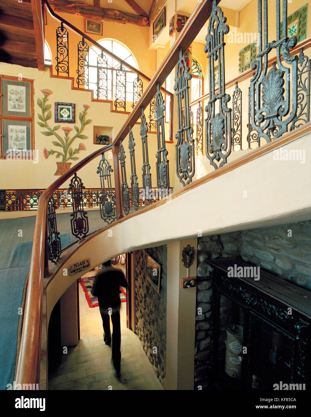 INDIA, West Bengal, hotel interior with curved stairway, Cochrane ...