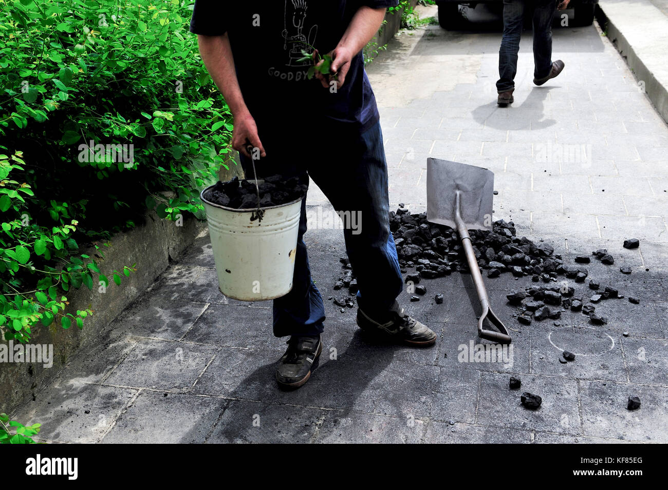 coal, unloading, burning, heating, energy, winter, daily life, people ...