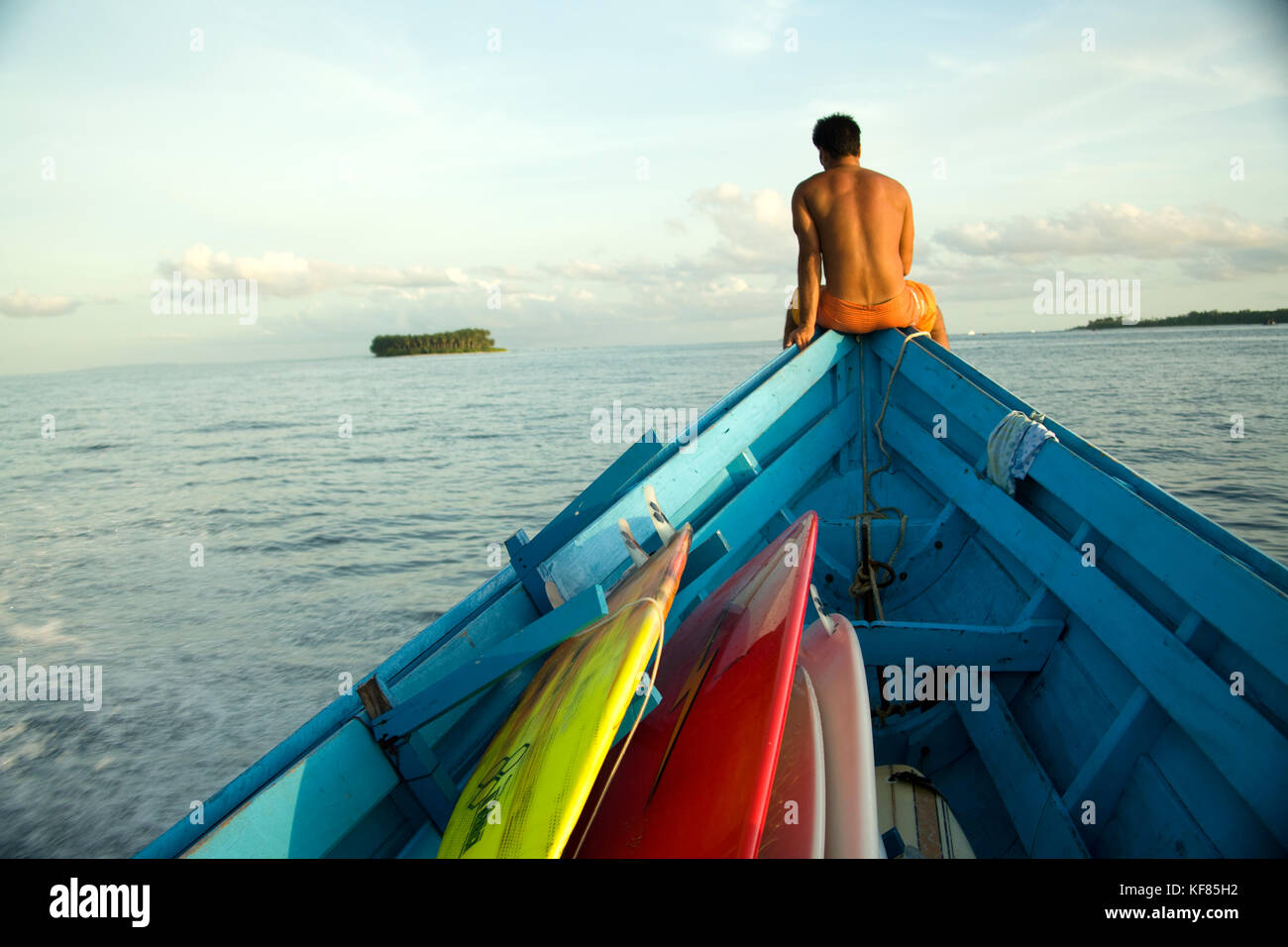 INDONESIA, Mentawai Islands, returning to Kandui Resort after a day of ...