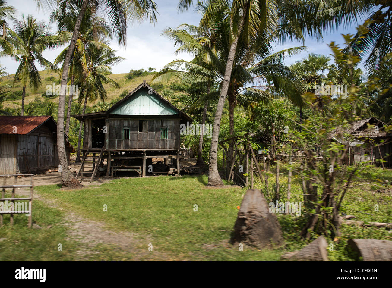 INDONESIA, Flores, house on stilts in Bekak village on the way to Riang ...