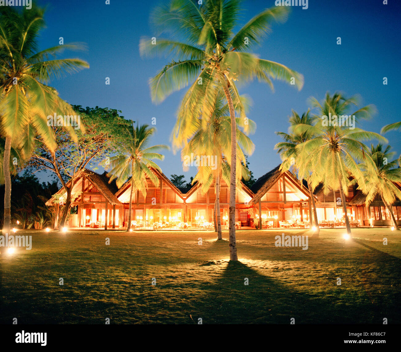 MADAGASCAR, illuminated Anjajavy Hotel at night Stock Photo - Alamy