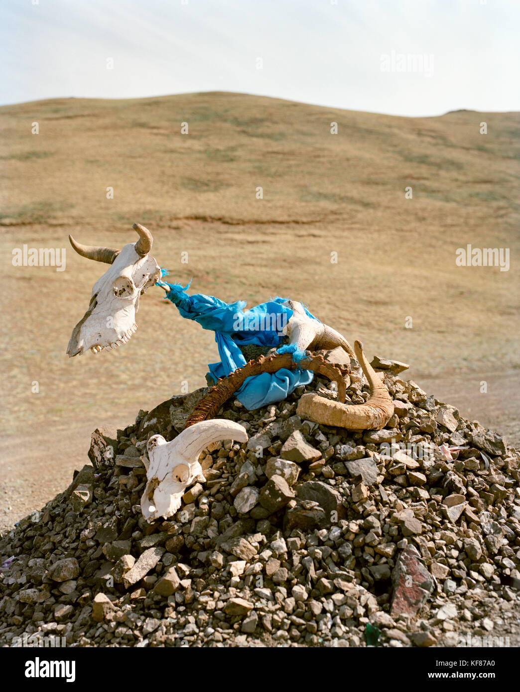 MONGOLIA, Yol Valley, a shrine in the Yol Valley National Park Stock ...
