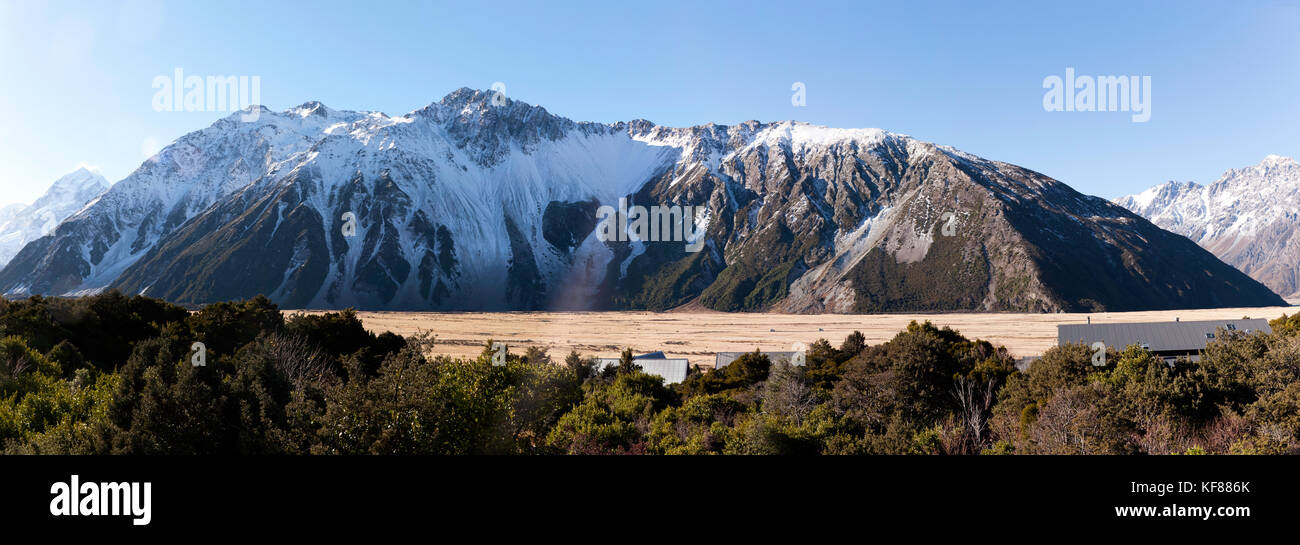 Panoramic view of View of Mt Cook, and the Southern Alps, looking from ...