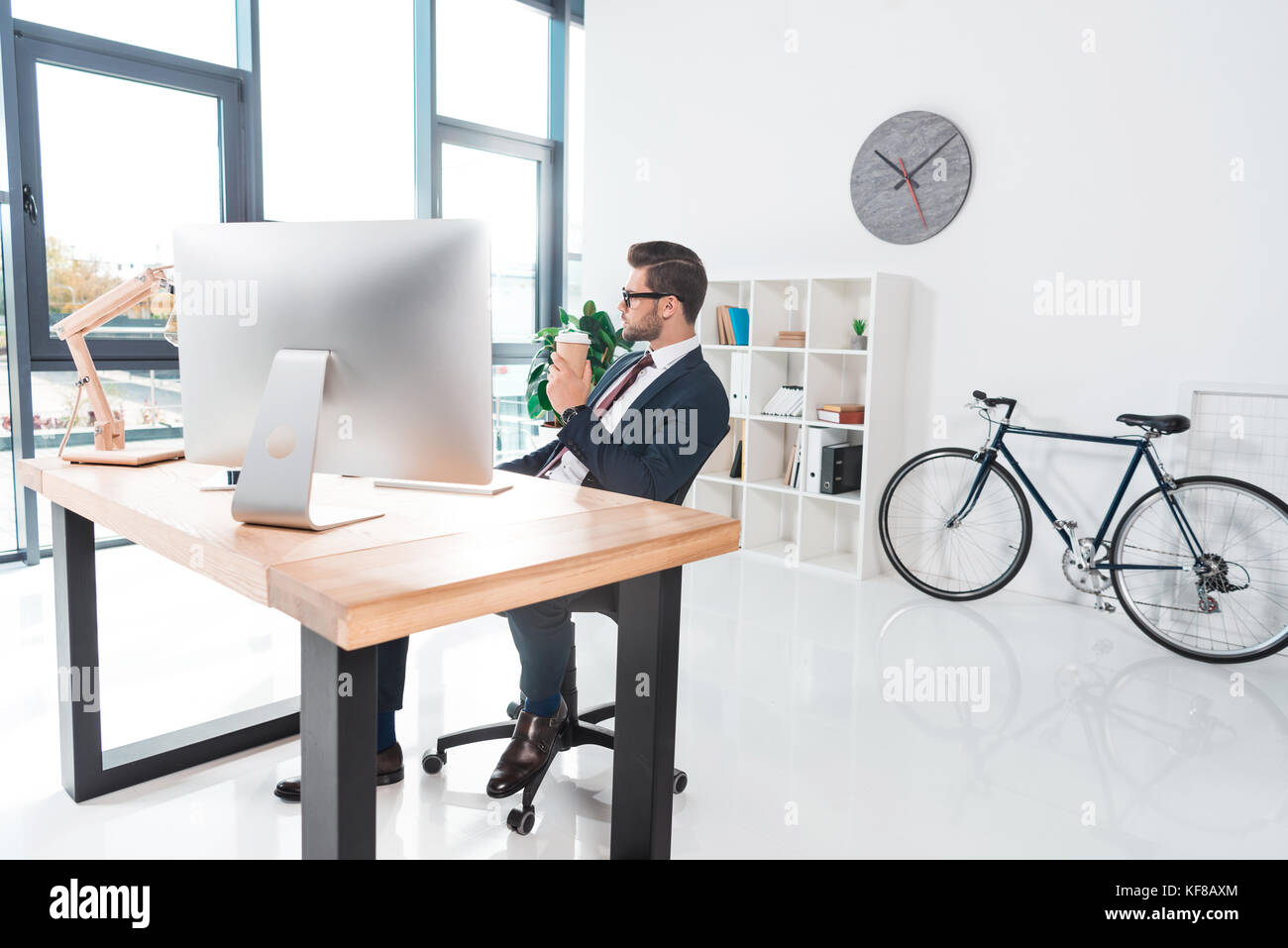 businessman working with desktop computer Stock Photo - Alamy