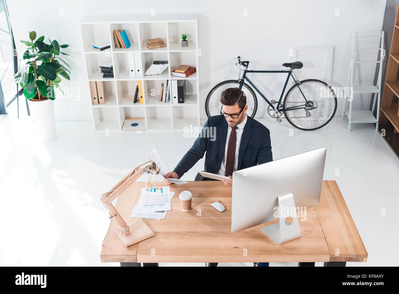 businessman working with desktop computer Stock Photo - Alamy