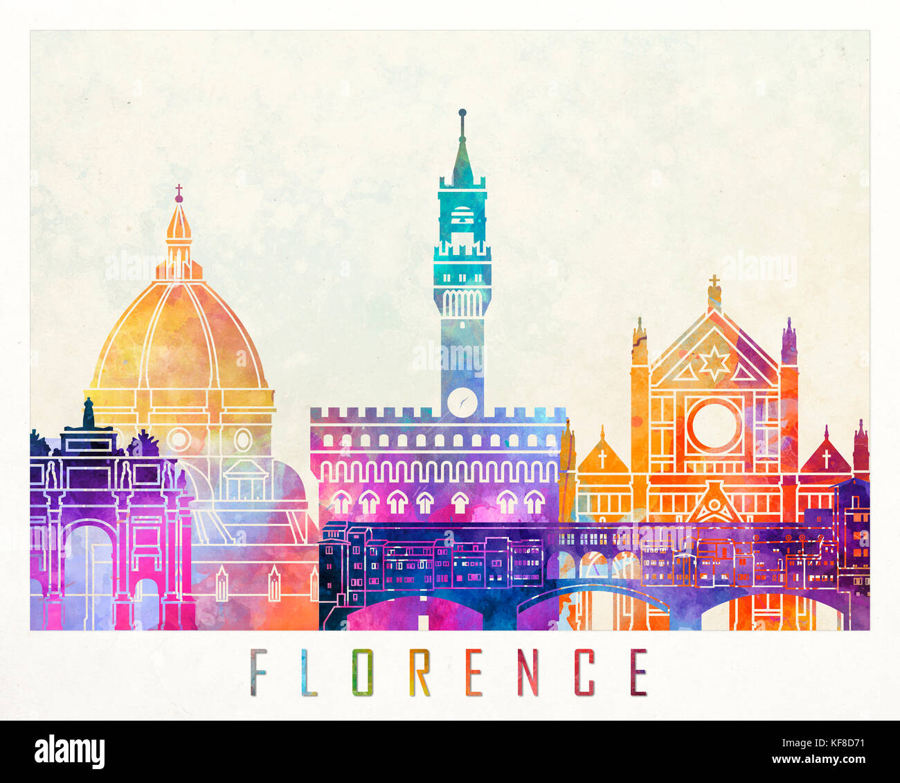 Florence landmarks watercolor poster Stock Photo - Alamy